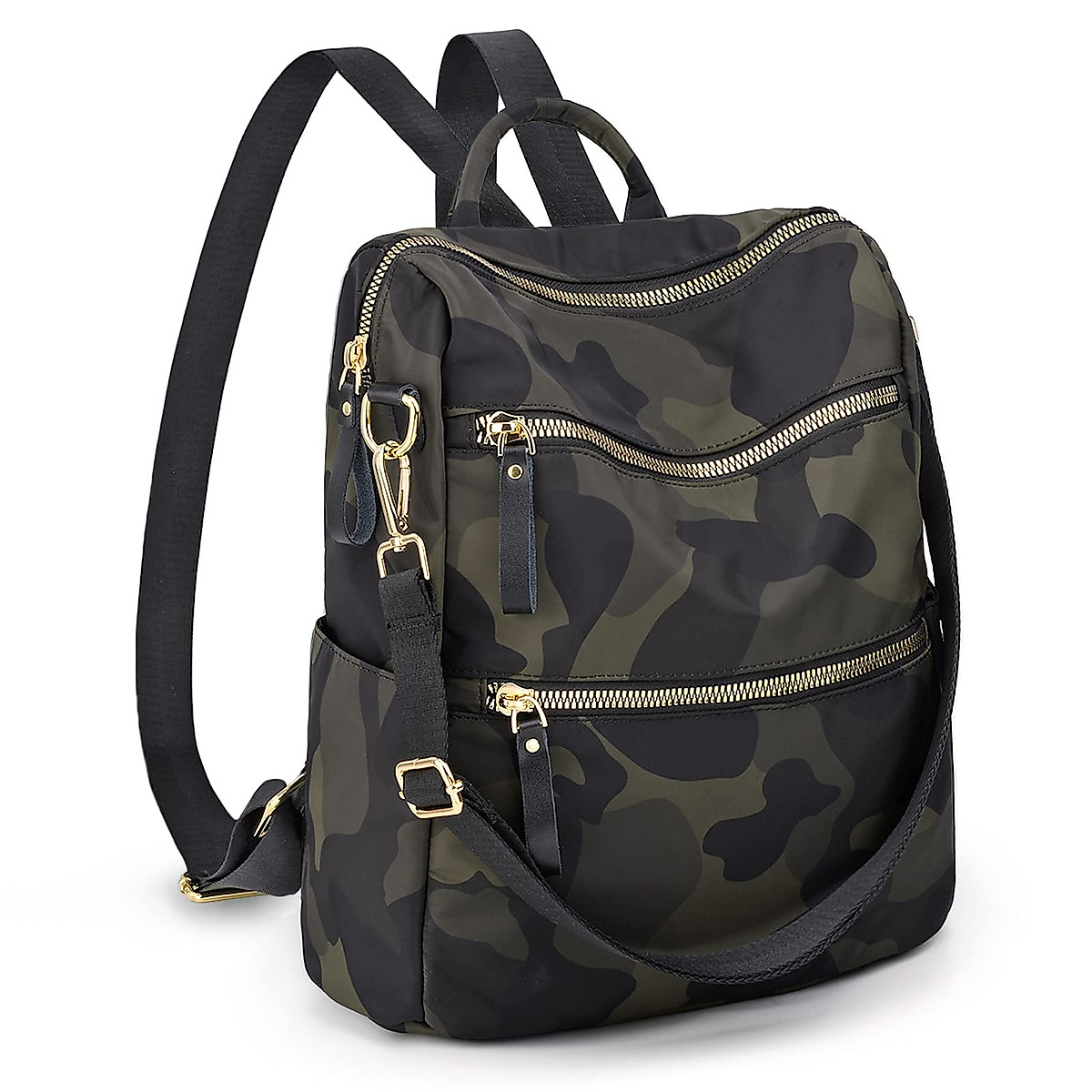 UTO Camo Waterproof Backpack for Women Durable Nylon Multipurpose Roomy Multi pockets Travel Business Shoulder Bag Zoya Camo Green