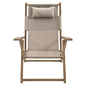 Lavish Home Set of 2 Beach Chairs - Outdoor Weather-Resistant Wood Folding Chairs with Carry Straps and Reclining Seat - Beach Essentials (Taupe)