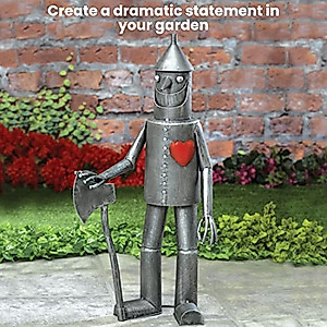 Bits and Pieces - 30 ½” Tall Tin Woodsman with a Heart Garden Statue - Yard Decorations - Outdoor Sculptures - Garden Decor - Tin Man Yard Art
