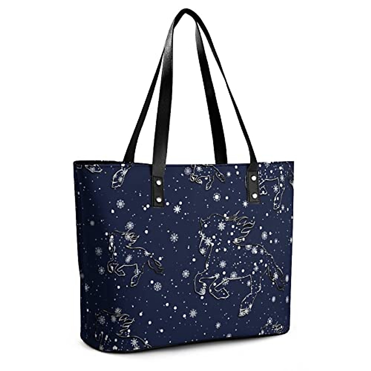 Womens Handbag Horses And Snowflakes Pattern Leather Tote Bag Top Handle Satchel Bags For Lady