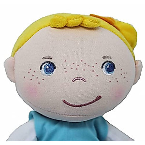 HABA Snug Up Edda - 10" Soft Doll with Fuzzy Blonde Hair, Embroidered Face and Removable Blue Dress (Machine Washable) for Ages 18 Months +