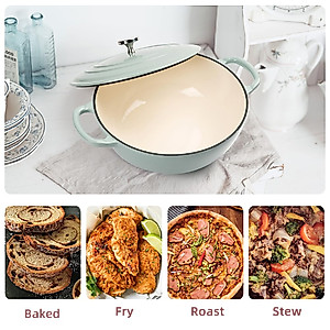 M-COOKER 4.5 Quart Dutch Oven Pot with Lid: Versatile Cast Iron Enamel Dutch Oven for Sourdough Bread Baking or Frying, Roasting, and Simmering(Green), 13.7Lx10.2Wx6H