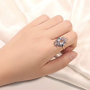 LAZLUVU Oval Cut Cubic Zirconia CZ Engagement Ring Rose Gold Vintage Halo Engagement Ring Promise Wedding Band for Women