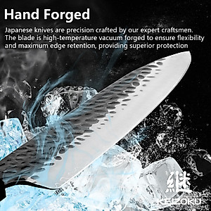 KEIZOKU Gyuto Chef Knife, Japanese Chefs Knife 8 Inch, Ultra Sharp 3 Layers 9CR18MOV High Carbon Steel Kitchen Knives, Professional Hand Hammered Cooking Knife (8 Inch Chef Knife)