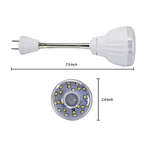 ShopN5 LED Motion-Activated Directional Rotating Flexible Sensor Dusk to Dawn Night Light AC Outlet Plug-in Wall Stair Lamp Indoor 360° Bedroom Hallway Stairway Garage Basement Corridor