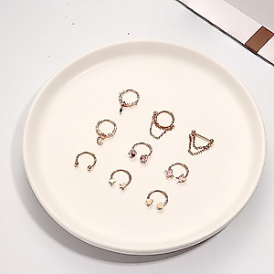 CASSIECA 9Pcs 16G Septum Rings for Women Surgical Steel Septum Jewelry Hinged Nose Rings Hoop CZ Butterfly Horseshoe Cartilage Earrings Hoop Helix Tragus Daith Piercing Jewerly