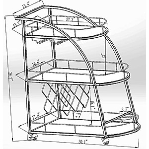 3-Tier Industrial Mobile Bar Cart Serving Wine Cart with Wheels, Rolling Storage Cart Kitchen Island Cart for Kitchen Dining Room, Metal Frame & MDF Material, Black