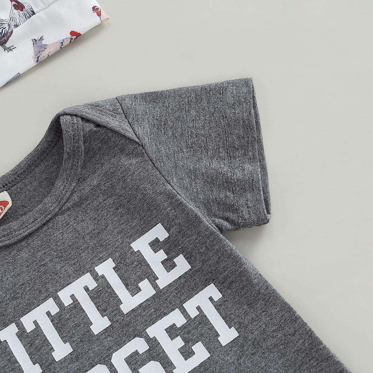 Kayotuas Newborn Baby Boy Girl Clothes Cow Print Romper Bodysuit and Pants with Hat/Headband 3Pcs Western Coming Home Outfits (Little Nugget Chicken Grey, 3-6 Months)