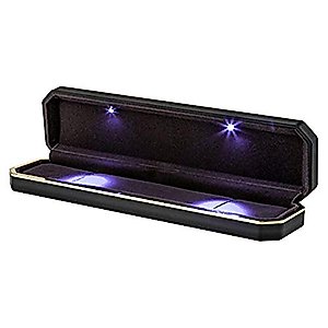 LED Jewelry Gift Box Case Elegant Velvet Necklace Pendant Box Bracelet Box with LED Light for Jewelry Display Proposal Engagement Wedding Valentine's Day Black Size：9.21"x2.36"x1.26"