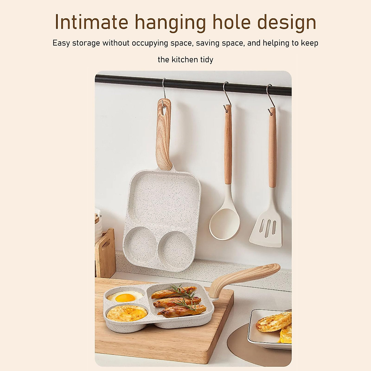 Divided Frying Pan, 3 Section Grill Pan All in One Pan Fried Egg Pan for Breakfast Gas Stove Induction Cooker