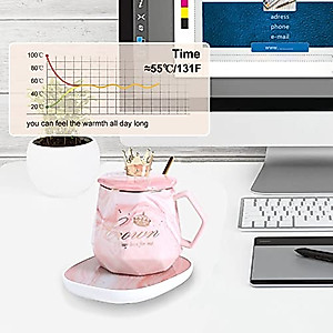 Coffee Mug Wamer, Beverage Warmer,Lovely ins Coffee Cup with Warmer Set, Auto On/Off Gravity-Induction Coffee Tea Water Milk Warmer with Mug for Office Home Use(Crown Pink)
