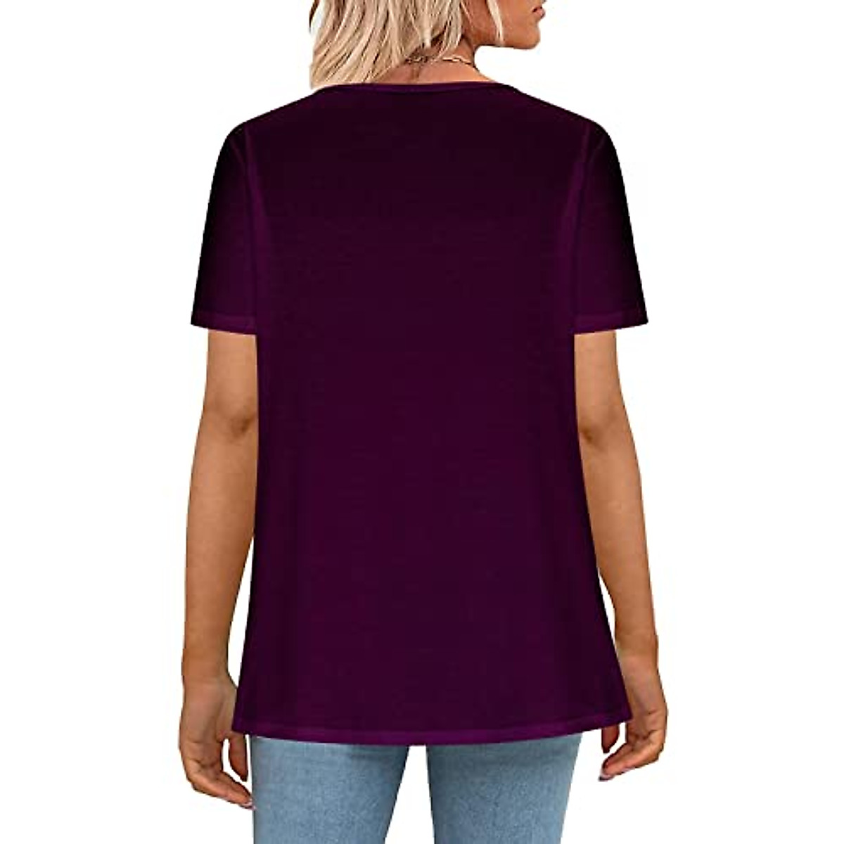DASAYO Tunic Tops for Women Loose Fit Solid Color Summer Casual Top Blouses Short Sleeve Trendy Flowy Shirts Tunics Tshirt