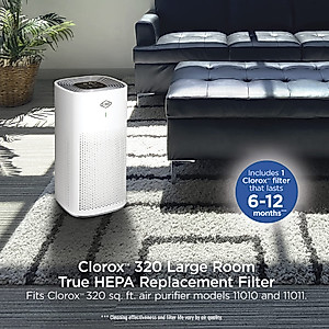 Clorox Large Room Air Purifier True HEPA Replacement Filter, 1,500 Sq. Ft. Capacity, Removes 99.97% of Allergens up to 0.1 Micron, Compatible with 11010 & 11011, 1 Count (12010)