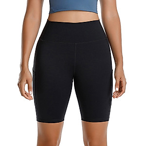 Stelle Womens High Waist Biker Cycling Gym Running Volleyball Workout Yoga Shorts (Medium, Silky Soft Compression-8" Black)