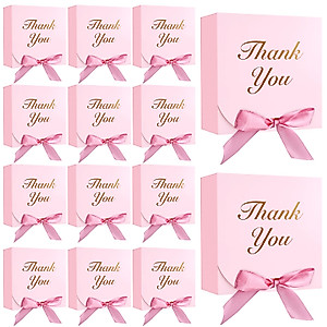 VGOODALL 20PCS Small Paper Gift Boxes, Thank You Gift Box Party Favor Box with Bow Ribbon Mini Candy Treat Box for Birthday Wedding Party Holiday Pink