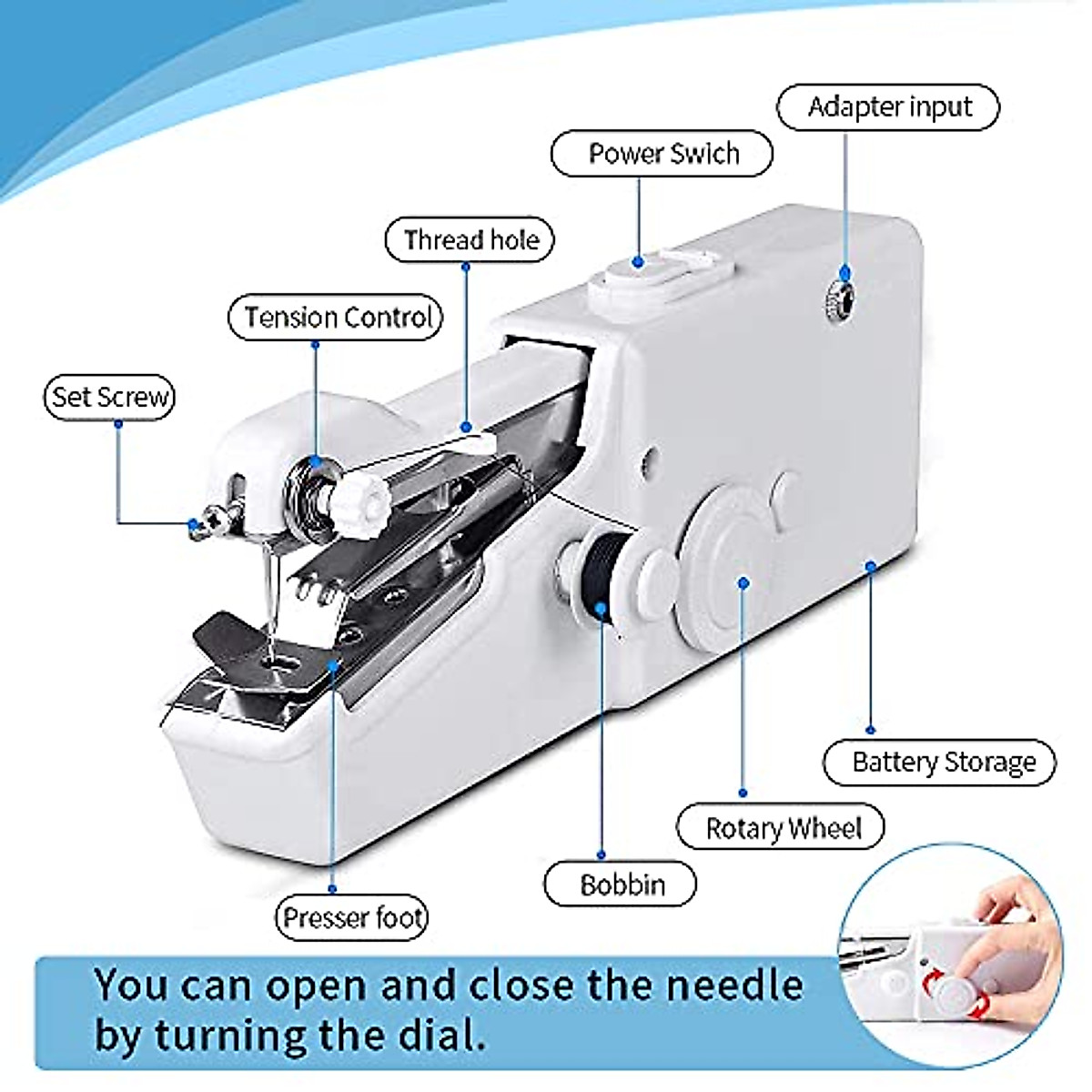 Handheld Sewing Machine Mini Portable Sewing Tool More Friendly to the Handicapped Easy-to-operate Portable DIY for Beginners for Home/Travel User (battery not included）