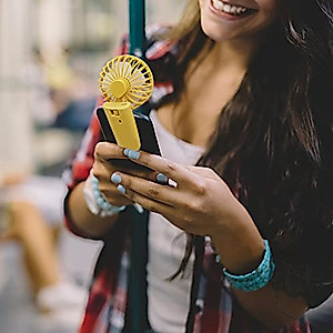 Nezylaf Handheld Fan Clip on Phone Laptop, Mini Fan Powerful Small Personal Portable Fan 1 Speeds USB Rechargeable Fan for Girls Woman Outdoor Travel (Yellow)…