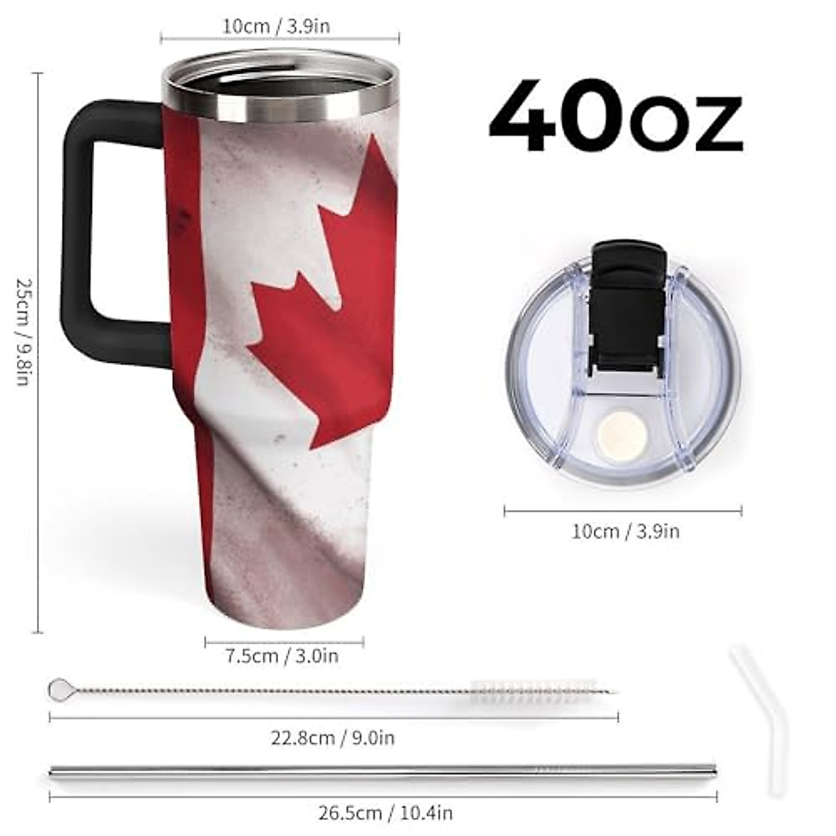Canadian Flag 40 Oz Water Bottle, Stainless Steel Tumbler with Handle And Straw, Extra Large Insulated Tumbler, Flip Straw Tumblers for Sports, Work, Car, Travel And Weekends
