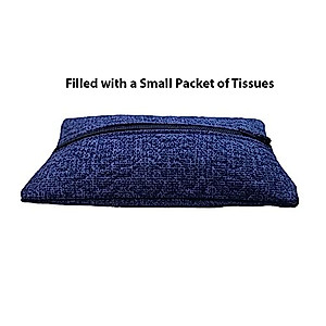 Tissue Pouch Zipper Enclosed Fabric Travel And Purse Tissue Holder (Blue, Stars)