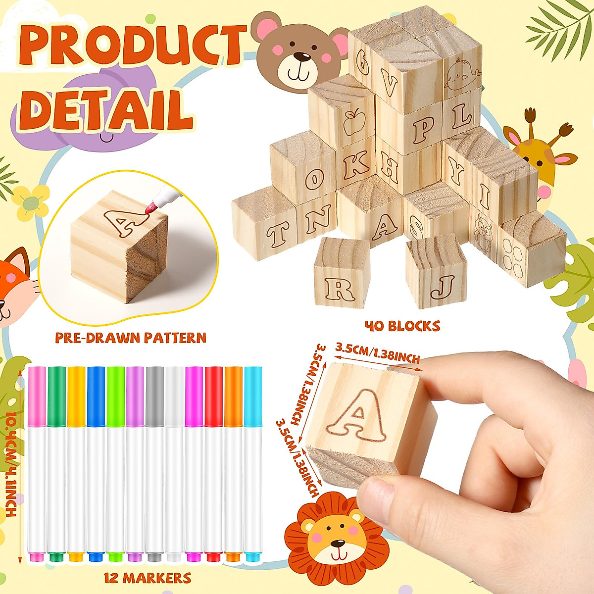 Watersay 53 Pcs Baby Shower Games Sign Kit Include 36 Abc Letter Alphabet Blocks 4 DIY Wooden Blocks 1 Block Game Frame Sign 12 Acrylic Markers for Gender Reveal Building Game Decorate Winners Decor