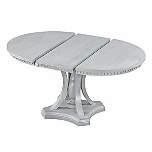 MengK Retro 5-Piece Dining Set Extendable Round Table and 4 Chairs for Kitchen Dining Room(Antique Gray Oak)