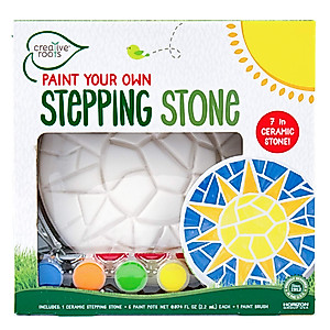Creative Roots Mosaic Sun Stepping Stone Kit, Includes 7-Inch Ceramic Stepping Stone & 6 Vibrant Paints, DIY Garden Stone for Kids Ages 6+, Multicolor