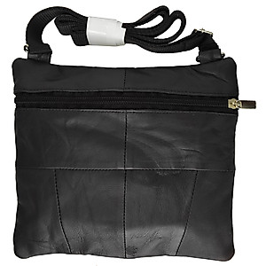 Soft Leather Cross Body Bag Purse Shoulder Bag 5 Pocket Organizer Micro Handbag Travel Wallet (Black)