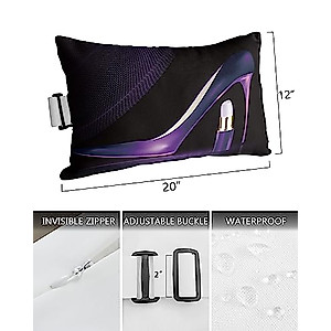 YOKOU Throw Pillow Covers Cases, Purple Lipstick and High Heel Black Durable Waterproof Cushion Covers with Strap, Ideal for Couches, Cars and Beach Chairs, 2pcs-12"X20"