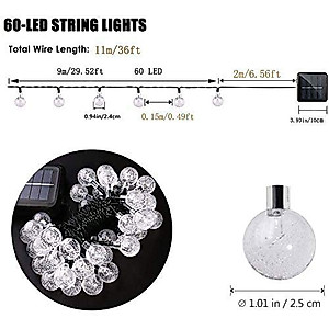 UPON Solar String Lights, 60 LED Outdoor Garden Solar Lights Crystal Ball Decorative Lights 36Ft Waterproof Indoor Outdoor Fairy Lights for Garden, Patio, Yard, Christmas [Warm White]