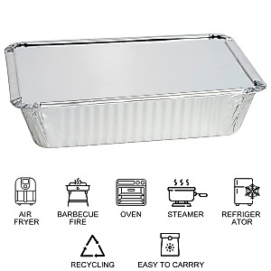 MOACOCK 50 Pack Aluminum Pans with Lids, 2.25lb Foil Pans with Board Lids, Disposable Take Out Food Containers, Foil Pans for Meal Prep Freezer Cooking Baking