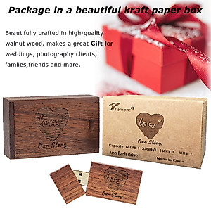 32GB Wedding USB Flash Drive with Matching Walnut Box - USB 2.0 Memory Stick Engraved Our Story Design, Personalized Gifts for Photography/Family/Friends/Couple