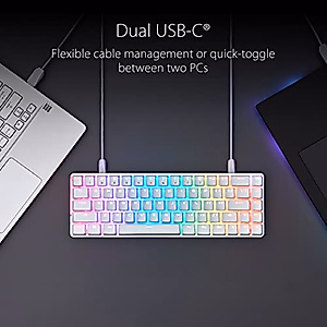 ASUS ROG Falchion Ace 65% RGB Compact Gaming Mechanical Keyboard, Lubed ROG NX Red Switches & Switch Stabilizers, Sound-Dampening Foam, PBT Keycaps, Wired with KVM, Three Angles, Cover Case-White