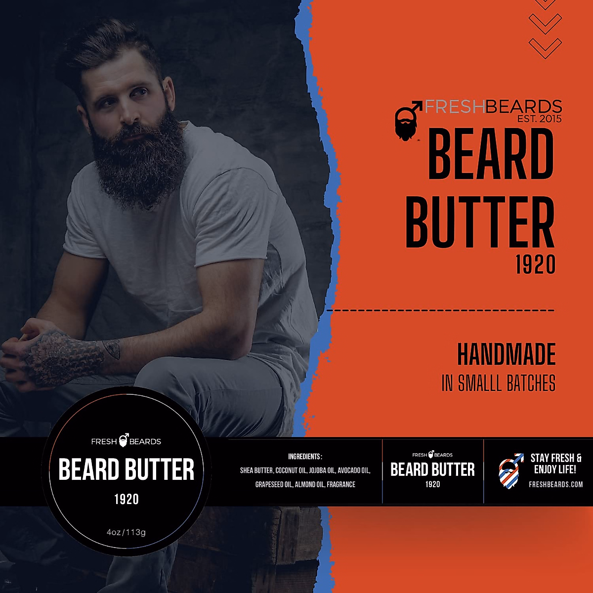 Fresh Beards Voodoo Beard Butter - Citrus, Eucalyptus, and Jasmine Fragrance - Scented Mens Beard and Mustache Conditioner - Soothing Anti-Itch Moisturizer & Softener for Healthy Beard Growth