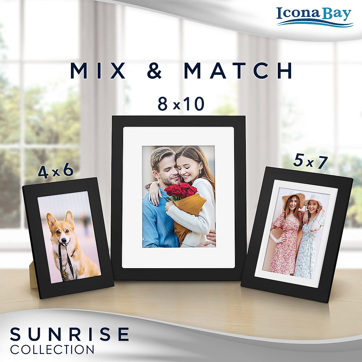 Icona Bay - 4x6 Black Picture Frame - Painted Solid One-Piece Wood Composite, Modern Farmhouse - Sunrise Collection
