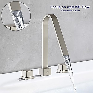 POP SANITARYWARE Roman Tub Faucet Brushed Nickel 2 Handle Deck Mounted Bathtub Faucet with Waterfall Spout for High Flow Rate, Include Valve and Trim Kit