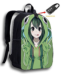 AAATJ MHA School Backpack Unisex Backpack BNHA Izuku Notebook with Password (Tsuyu)
