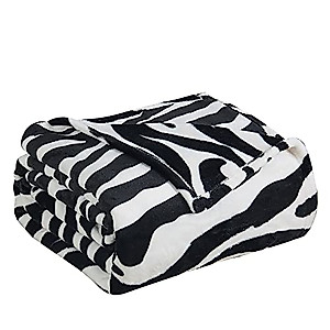 Home Soft Things Light Weight Animal Safari Style Black White Zebra Printed Flannel Fleece Blanket (Queen)