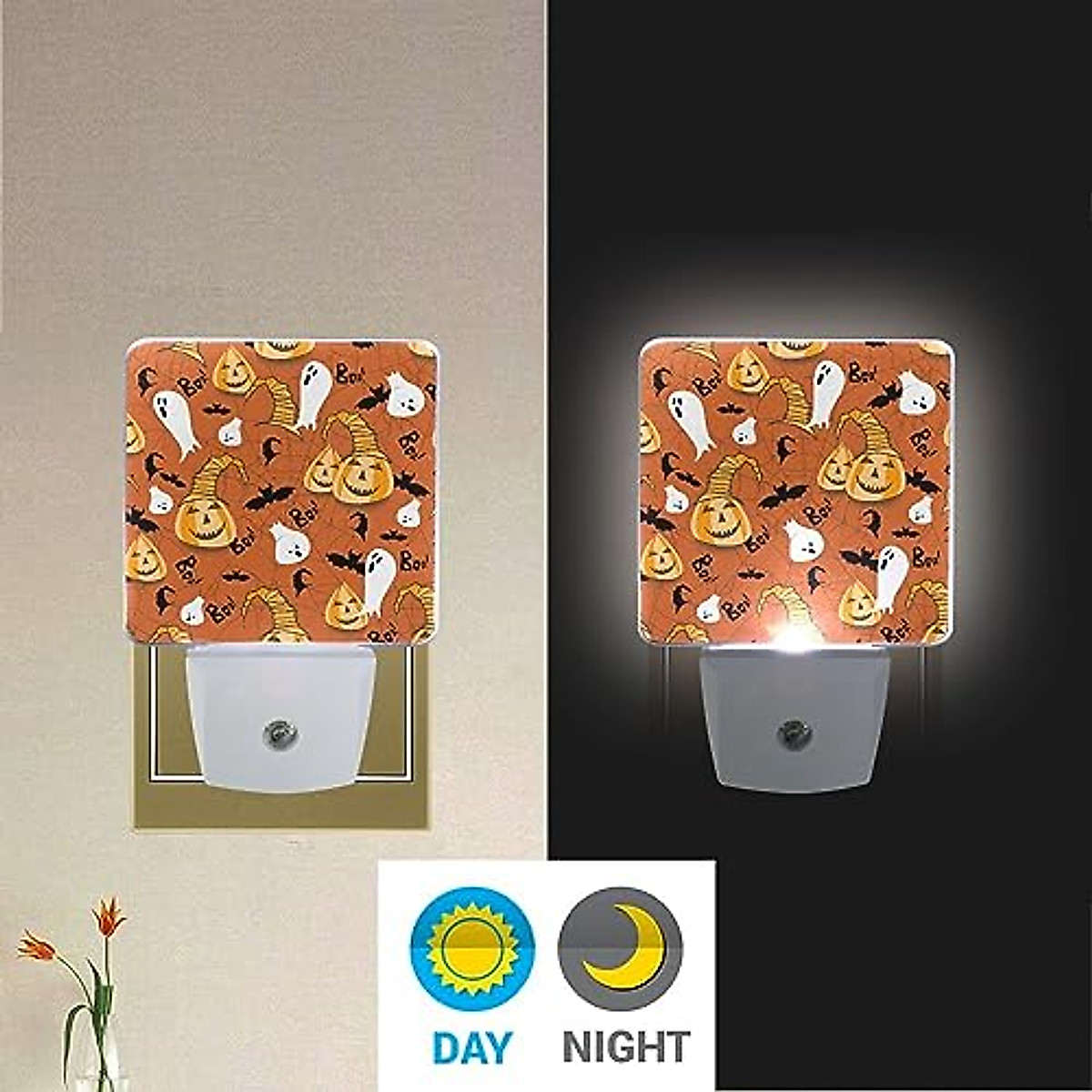 JSTEL Halloween Pumpkin Night Lights Plug into Wall Decorative Dusk to Dawn,Halloween Ghost Night Light Plug in,LED Nightlights for Bedroom Bathroom Kitchen Hallway Stairs