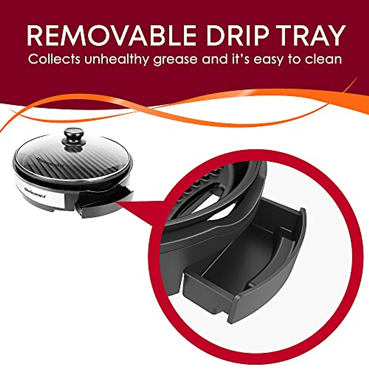 Elite Gourmet EMG6505G Smokeless Indoor Electric BBQ Grill with Glass Lid Dishwasher Safe, Nonstick, Adjustable Temperature, Fast Heat Up, Low-Fat Meals Easy to Clean Design