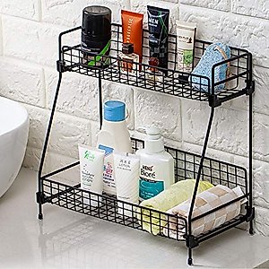 kaileyouxiangongsi 2-Tier Bathroom Countertop Organizer -Cosmetic Organizer- Makeup Organizer Holder for Bathroom -Kitchen Organizer Storage Wire Shelves Basket (Black)