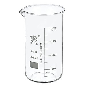 PATIKIL 2000ml Tall Form Glass Beaker, 3.3 Borosilicate Glass Graduated Printed Scale Measuring Cups with Spout for Kitchen Lab Liquids Transit Boiling