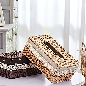 Cabilock Tissue Holders Decorative Woven Tissue Box Cover Rustic Tissue Box Retro Rectangular Rattan Tissue Holder for Disposable Paper Facial Tissues Car Tissue Holder