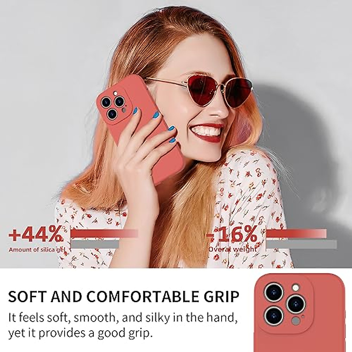 bicol for iPhone 15 Pro Max Case with Screen Protector,Enhanced Camera Lens Protection,Soft Liquid Silicone Slim Fit Protective Phone Cover 6.7" Coral