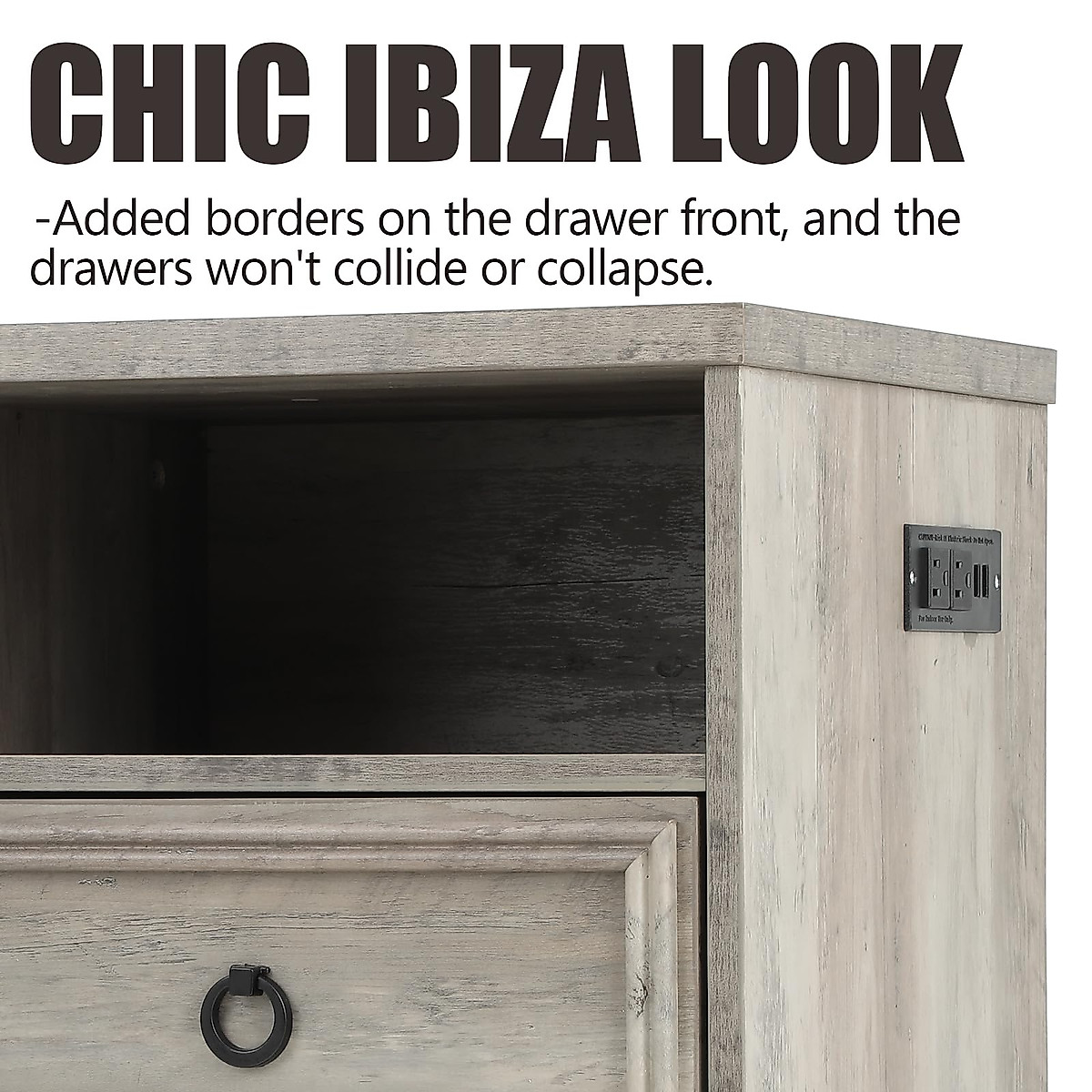 Nightstand with Strip Lights,USB Outlets Set of 2, Night Stand with Drawers, Accent Bed Side Table and End Table with Open Storage for Bedroom, Living Room,Gray