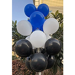 100 Pcs 12 Inch Black White And Royal Blue Latex Balloons Decoration, Birthday Wedding Baby Shower Party Balloons Decoration (Black White Blue)