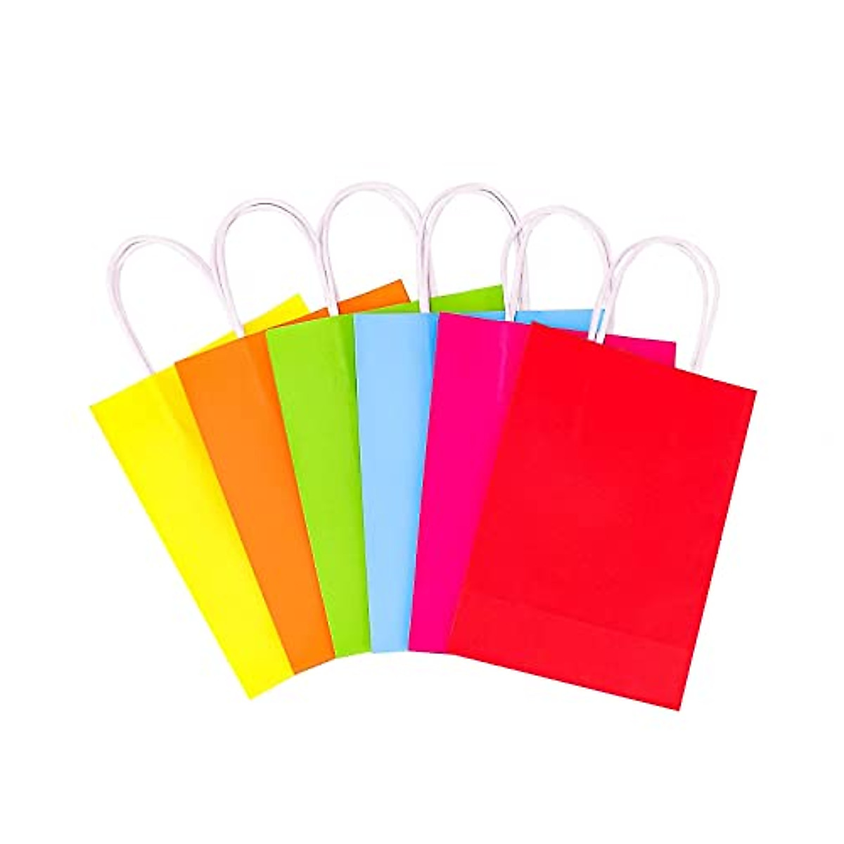 Colorful Gift Bags, 6 Colors 6”x3”x8” 24 PACK, Kraft Paper Party Favor Bags with Handles, Bulk Pack Rainbow Goodie Bags for Birthdays, Gifts, Weddings, Baby Showers, and Celebrations
