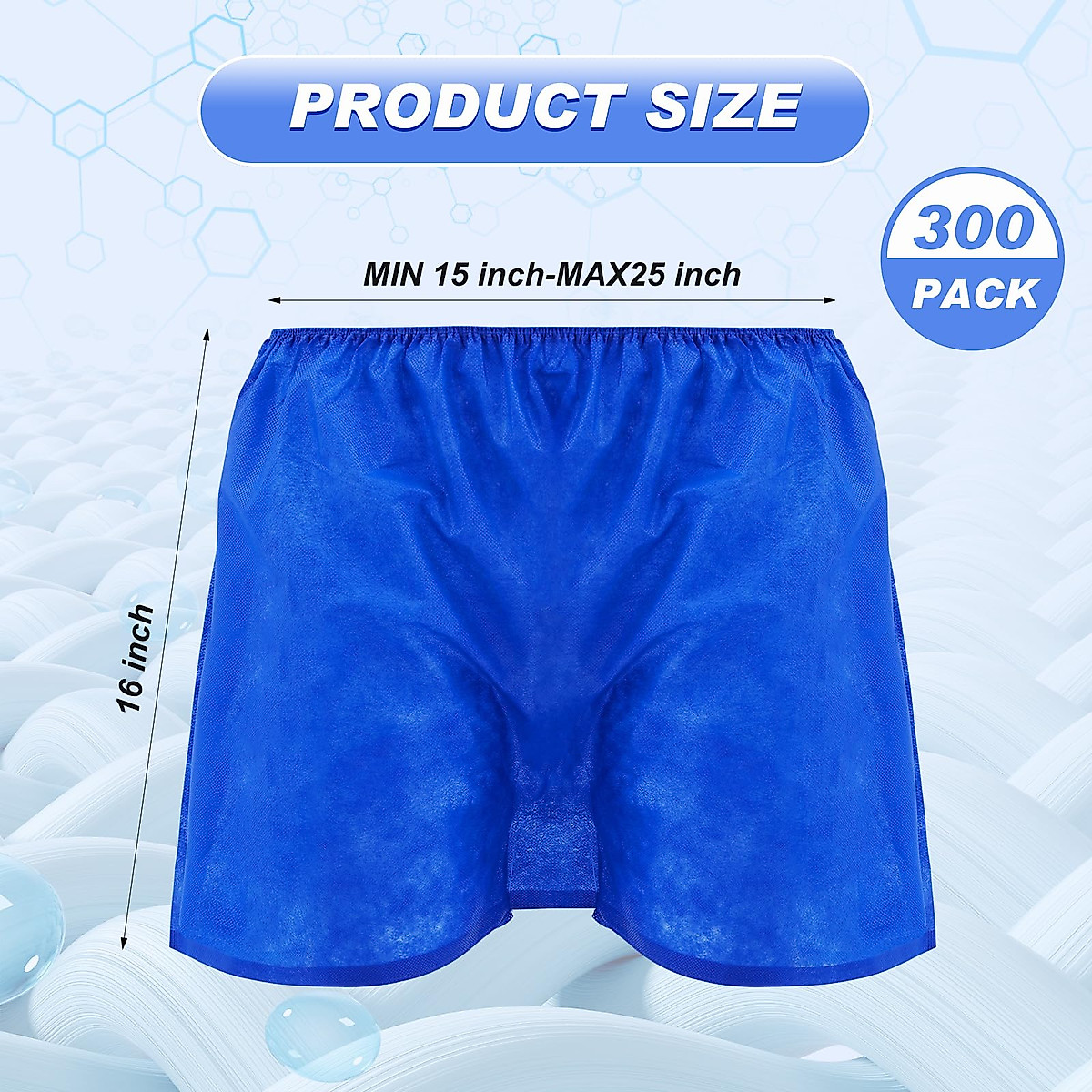 Panitay 300 Pcs Disposable Exam Shorts Non Woven Exam Wear Short Disposable Travel Underwear Unisex Shorts Bottoms with Elastic Waistband for Women Men Spa Massage Examination Services Supplies, Blue