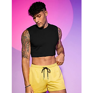 SOLY HUX Men's Solid Sleeveless Round Neck Casual Summer Crop Tank Top Shirts Black S