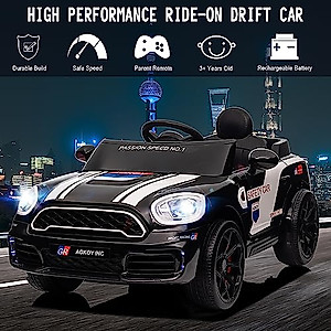 12V Electric Drift Kart, Go Kart for Kids 3+, Battery Powered Ride On Car with Remote Control, Go Carts Drifting Toy Vehicle with Built-in Music, Lockable Doors, Black