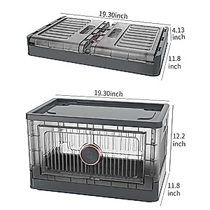richang Closet Organizers and Storage Shelves, Trunk Organizer, Dorm Room Essentials,Folding Box, Stackable Toy Bins with Door and Wheels, Rotate-to-lock, 3-Pack,35L,Grey